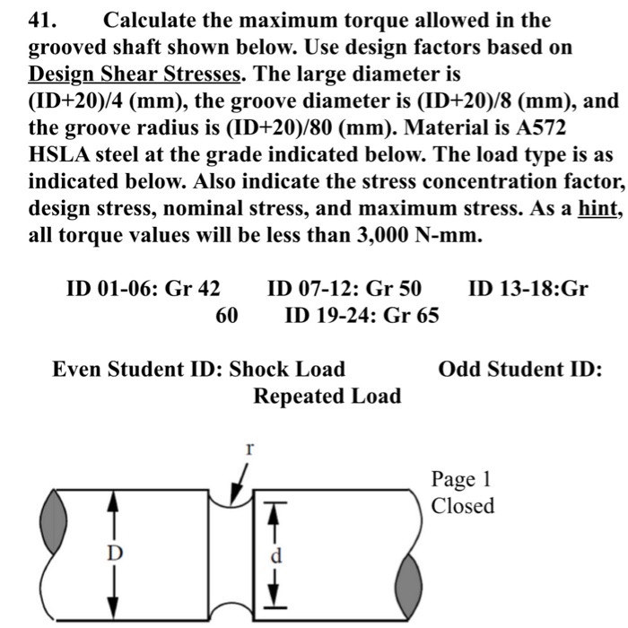 Solved 41. Calculate the maximum torque allowed in the | Chegg.com