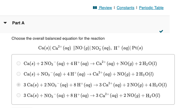 Solved Choose the overall balanced equation for the reaction | Chegg.com