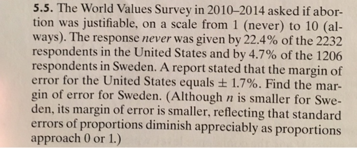 Solved 5.5. The World Values Survey in 2010-2014 asked if | Chegg.com