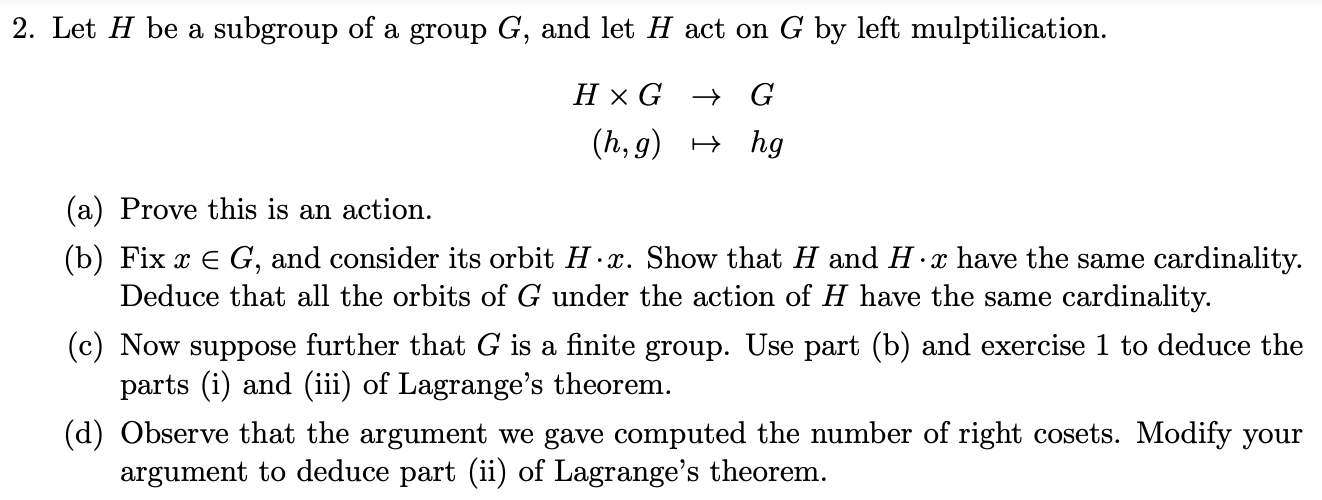 Solved Theorem 1 (Lagrange's Theorem). If G is a finite | Chegg.com