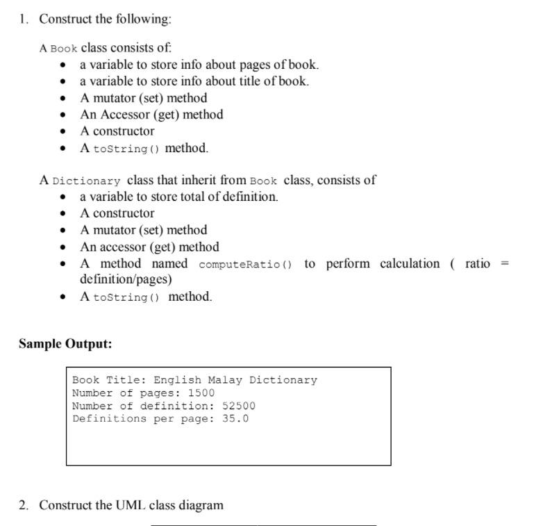 Solved 1. Construct the following: A Book class consists of: | Chegg.com