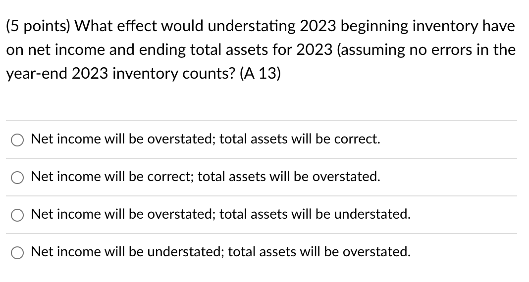 Solved (5 points) What effect would understating 2023 | Chegg.com