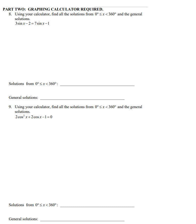 Solved PART TWO: GRAPHING CALCULATOR REQUIRED. 8. Using your | Chegg.com