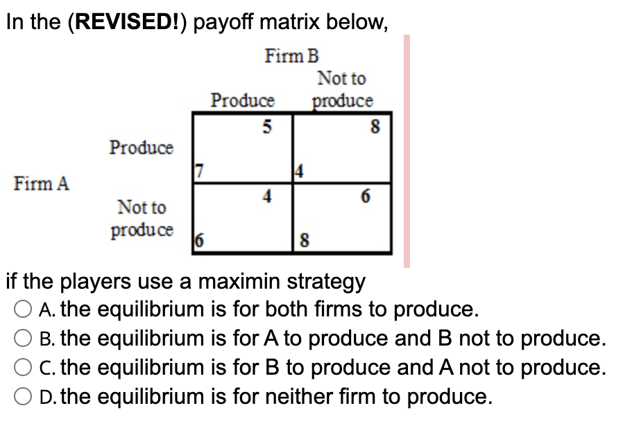 Solved In the (REVISED!) payoff matrix below, if the players | Chegg.com