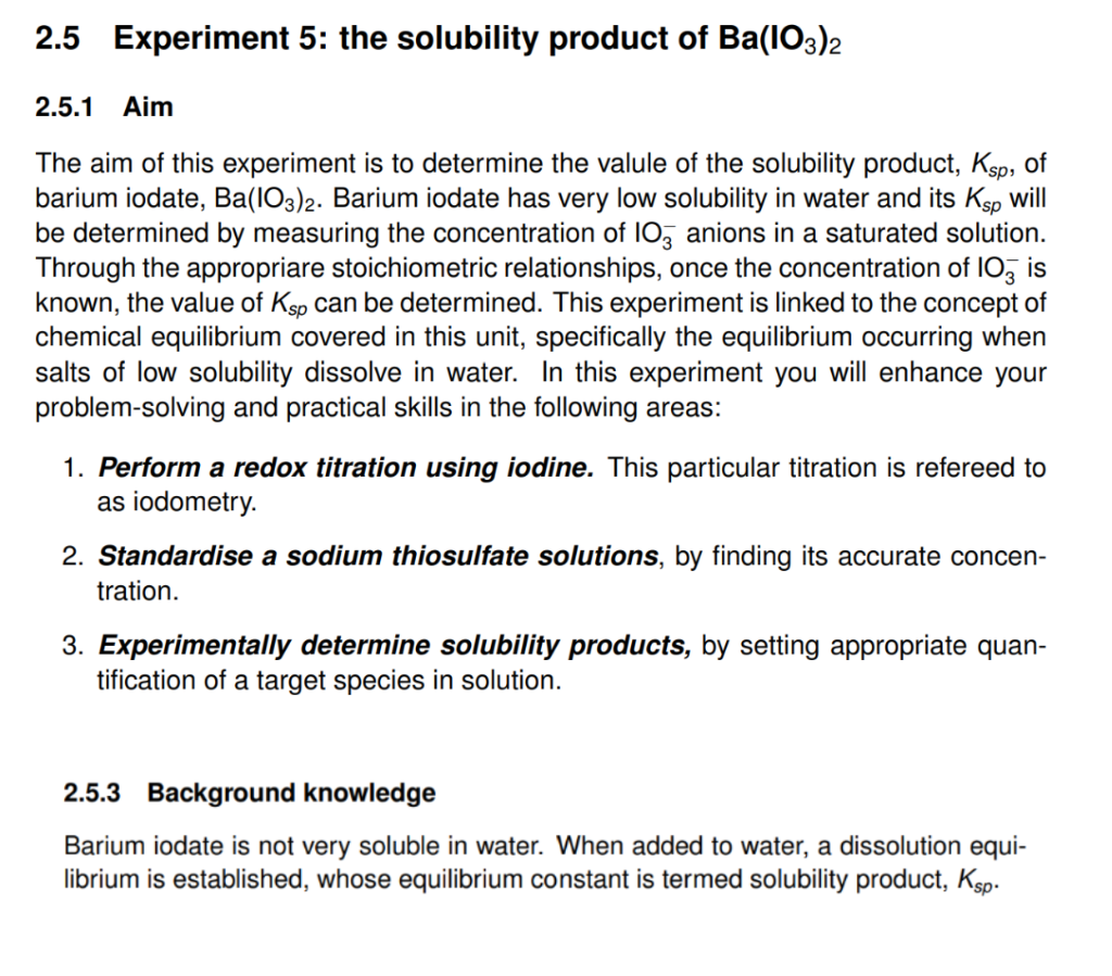 Solved 2.5 Experiment 5: the solubility product of Ba(IO3)2 | Chegg.com