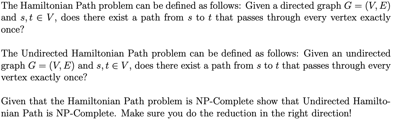 The Hamiltonian Path problem can be defined as | Chegg.com