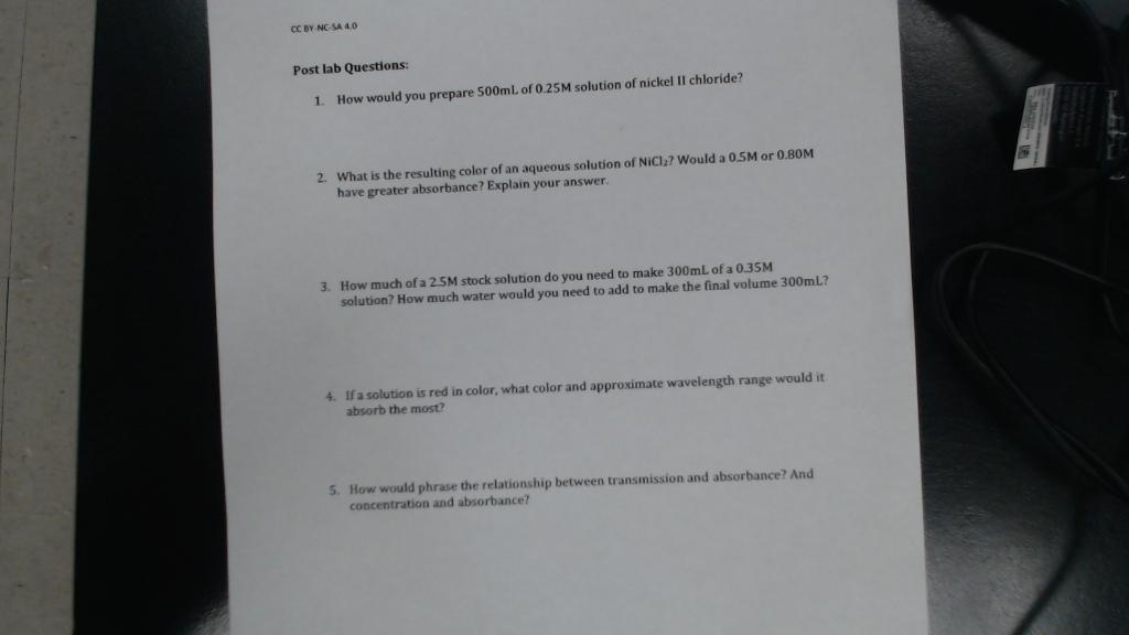 Solved Post lab Questions: 1. How would you prepare 500 mL | Chegg.com
