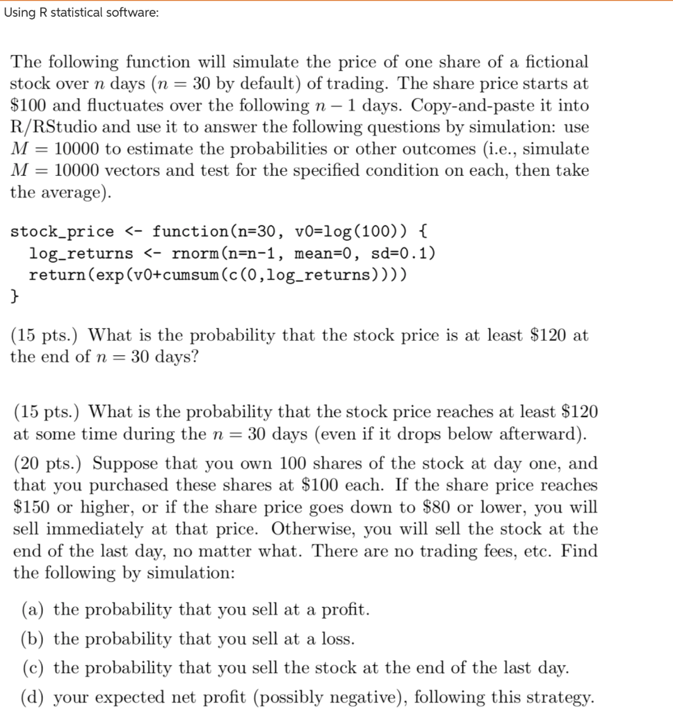 Using R statistical software: The following function | Chegg.com