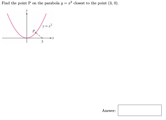 Solved Find the point P on the parabola y = x2 closest to | Chegg.com