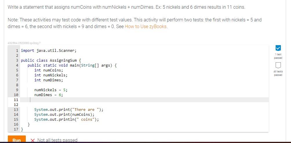 Solved Write a statement that assigns numCoins with | Chegg.com