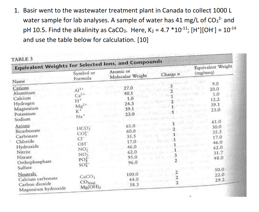 Solved 1. Basir went to the wastewater treatment plant in | Chegg.com