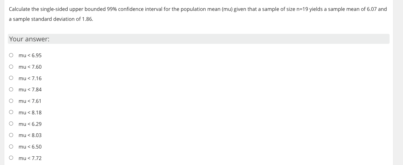 Solved Calculate the single-sided upper bounded 99% | Chegg.com