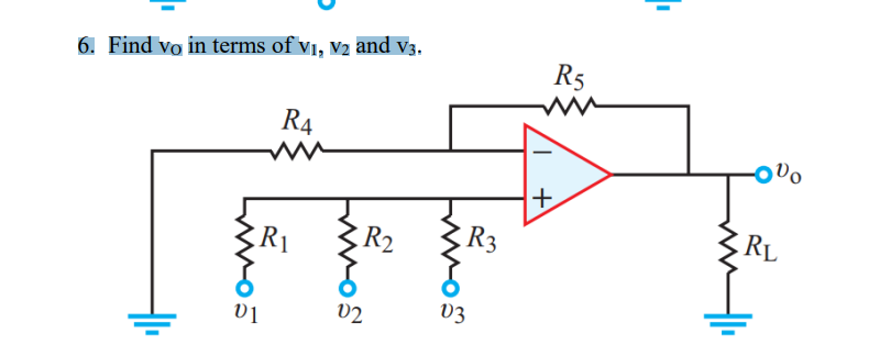 Solved 6. Find v0 in terms of v1,v2 and v3. | Chegg.com