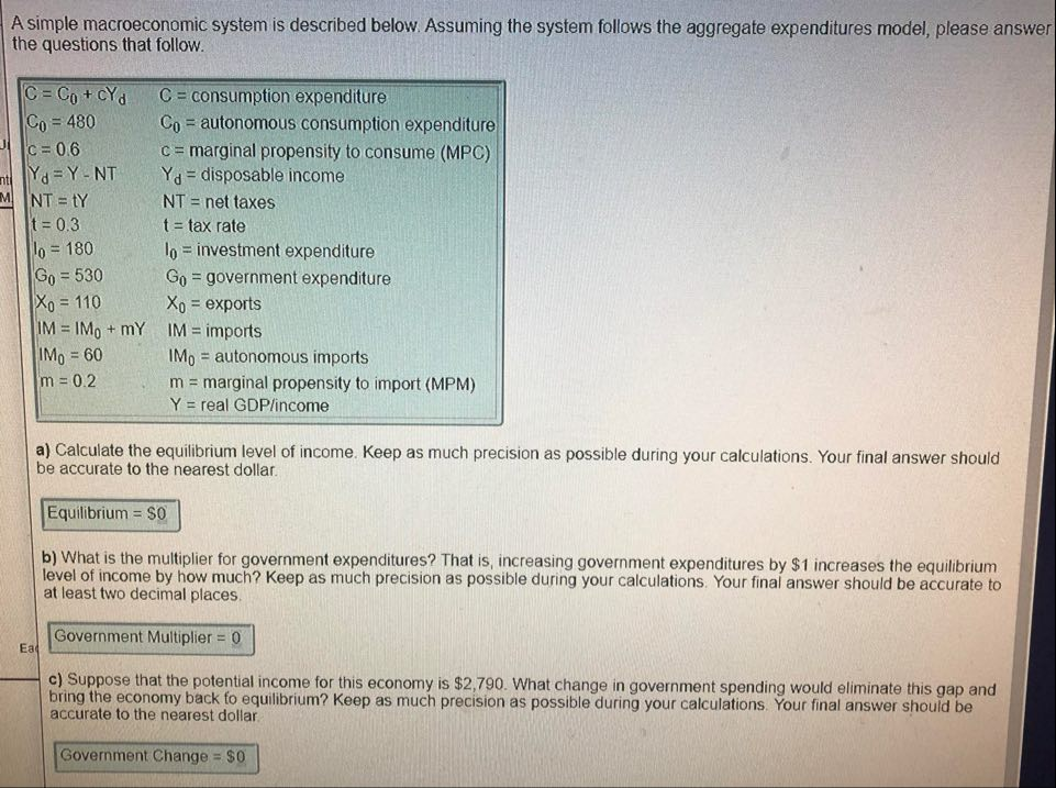 Solved A simple macroeconomic system is described below. | Chegg.com