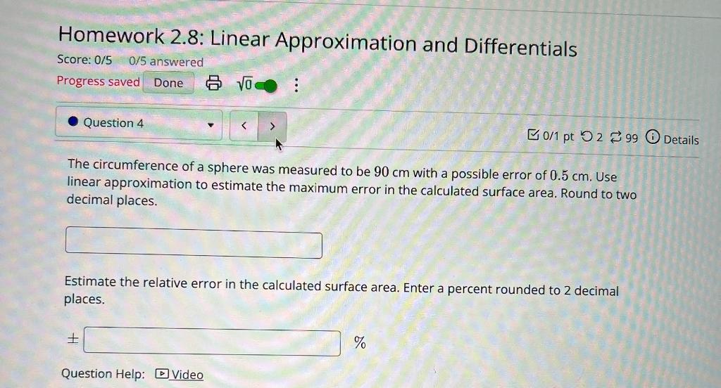 Solved Homework 2.8: Linear Approximation and Differentials | Chegg.com