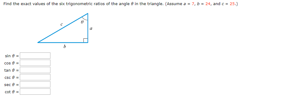 Solved Find the exact values of the six trigonometric ratios | Chegg.com