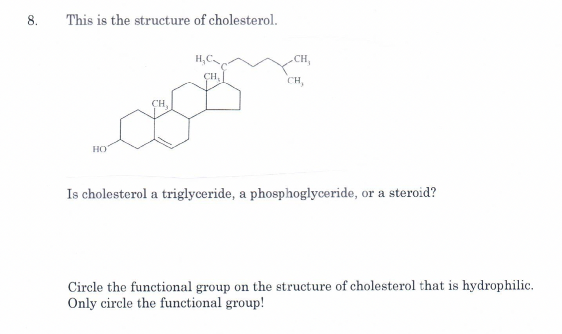 Solved 8. This is the structure of cholesterol. CH CH CH CH, | Chegg.com
