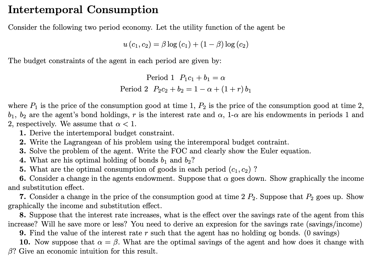 Intertemporal Consumption Consider the following two | Chegg.com