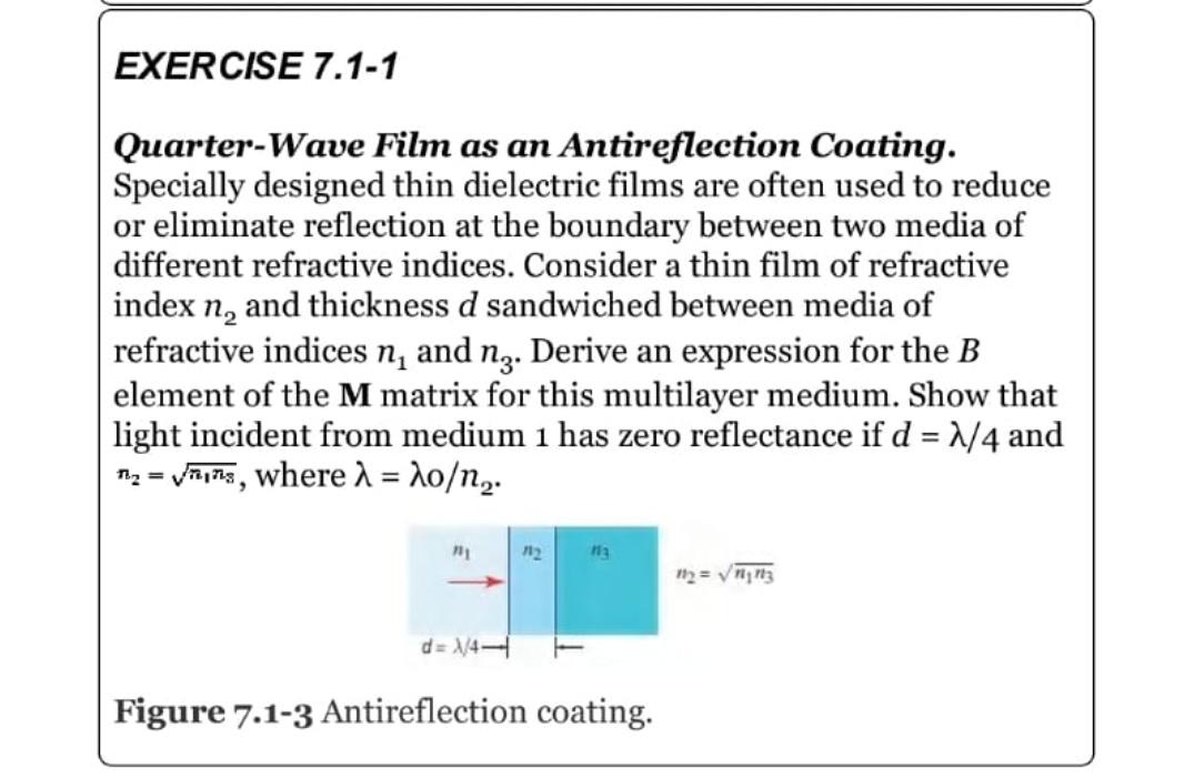 Solved Quarter-Wave Film as an Antireflection Coating. | Chegg.com