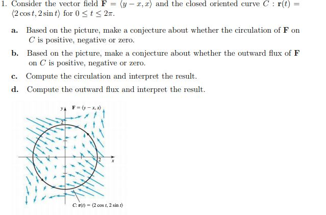 Solved = a. 1. Consider the vector field F (y-2.2) and the | Chegg.com