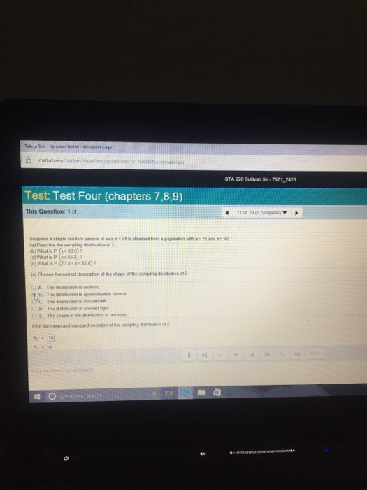 Solved STA 220 Suitvan 5e-7621 2425 Test: Test Four | Chegg.com