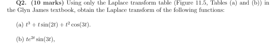 Solved Q2. (10 marks) Using only the Laplace transform table | Chegg.com