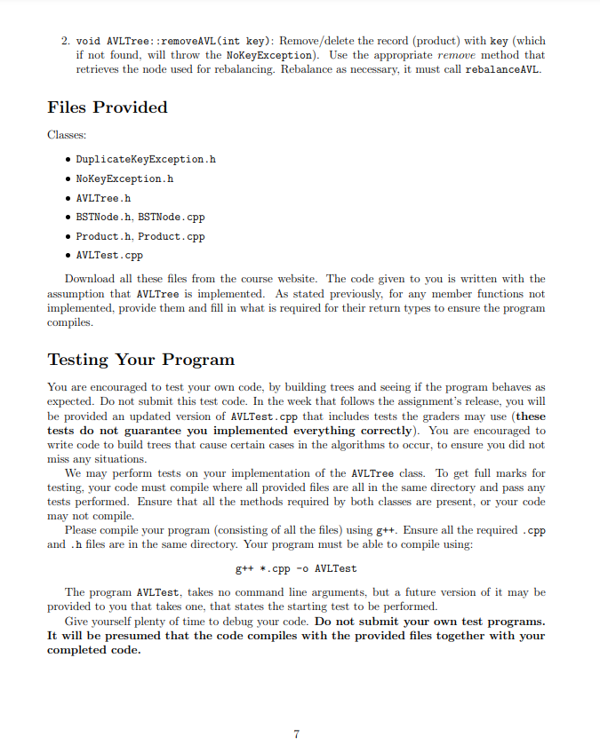 Solved Class AVLTree (BST methods) We are implementing a | Chegg.com