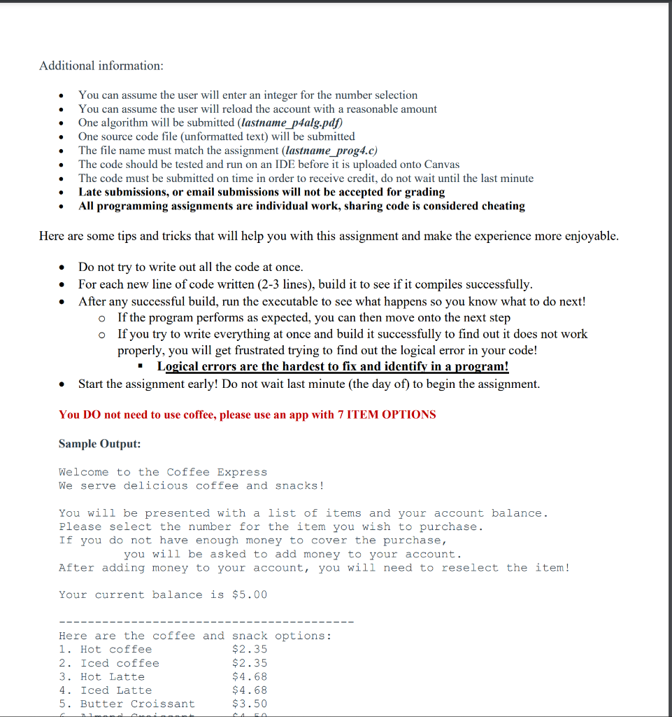 Solved Intro to Programming in C-program 4 (larger program) | Chegg.com