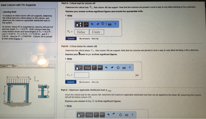 Solved Part A Critical load for column AB deal Column with | Chegg.com
