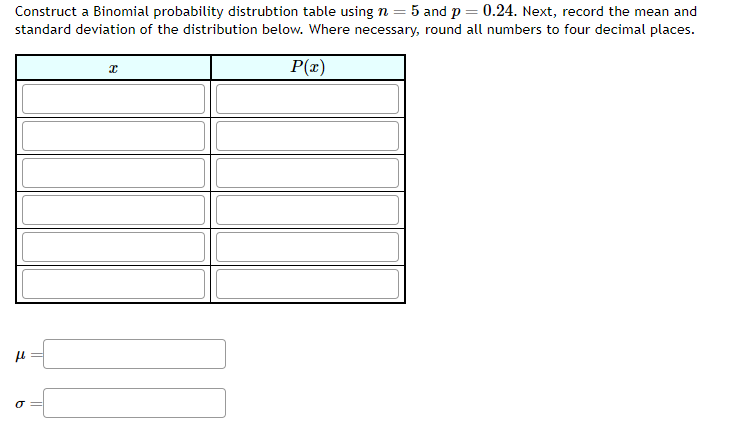 Solved Construct a Binomial probability distrubtion table | Chegg.com