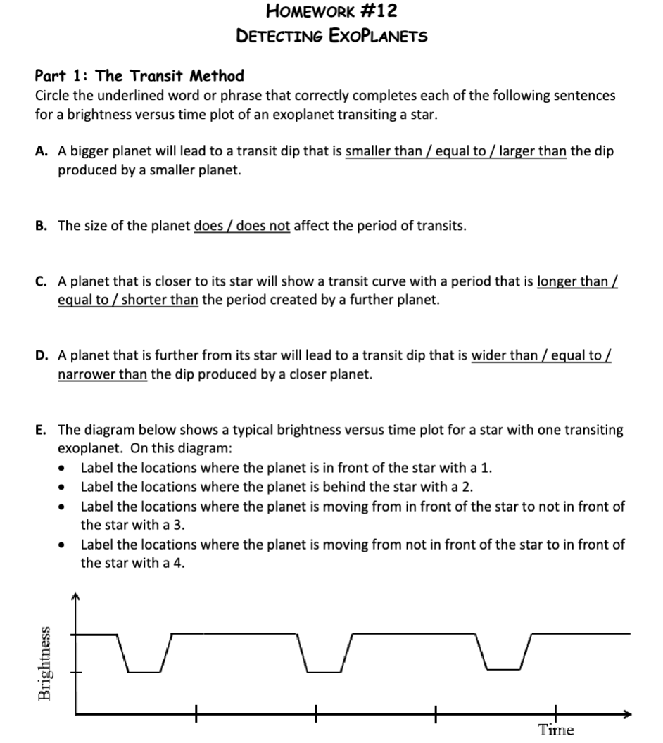 Part 1: The Transit Method Circle the underlined word | Chegg.com