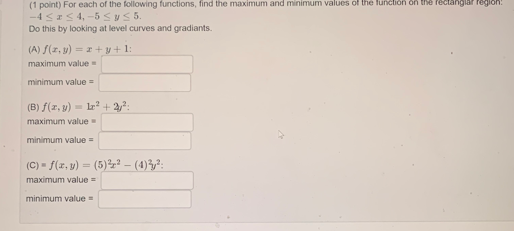 Solved 1 point) For each of the following functions, find | Chegg.com