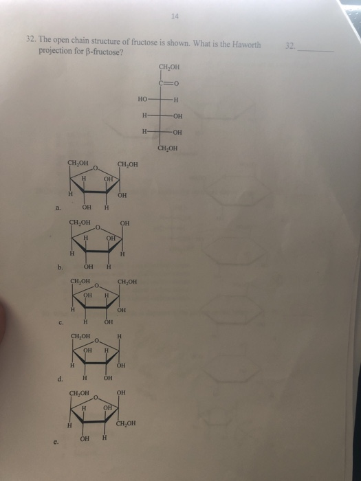 Solved 14 32. The open chain structure of fructose is shown. | Chegg.com