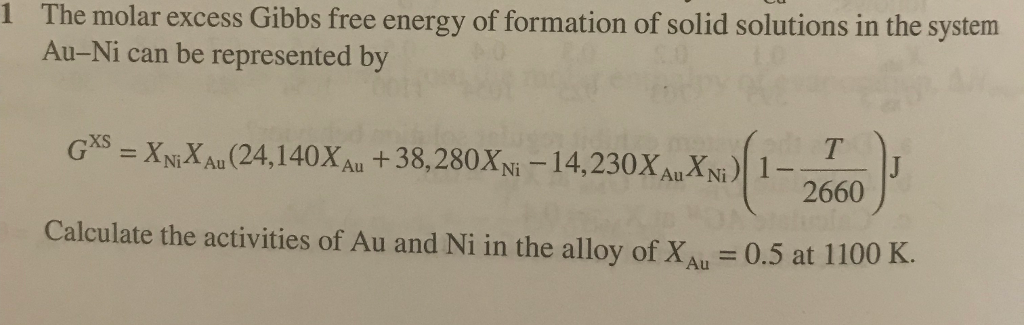 Solved The molar excess Gibbs free energy of formation of | Chegg.com