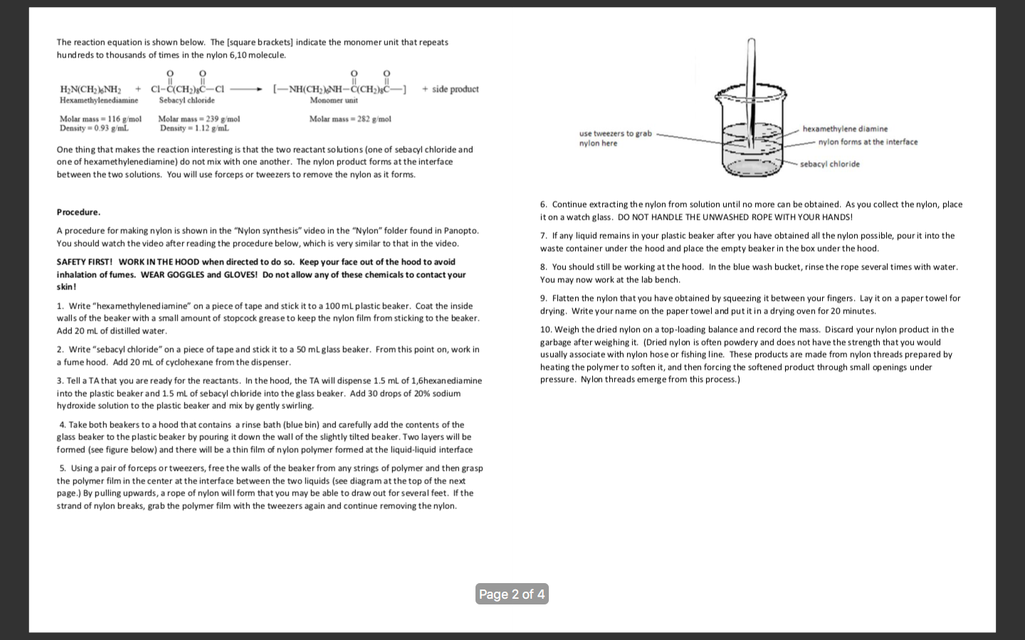 Solved Preparation of a Polyamide - Nylon 6,10 Background In | Chegg.com