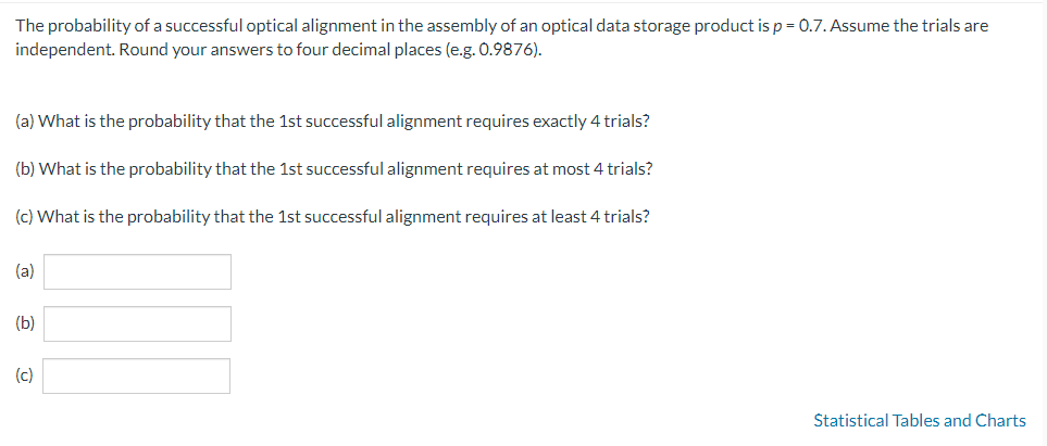 Solved The probability of a successful optical alignment in | Chegg.com