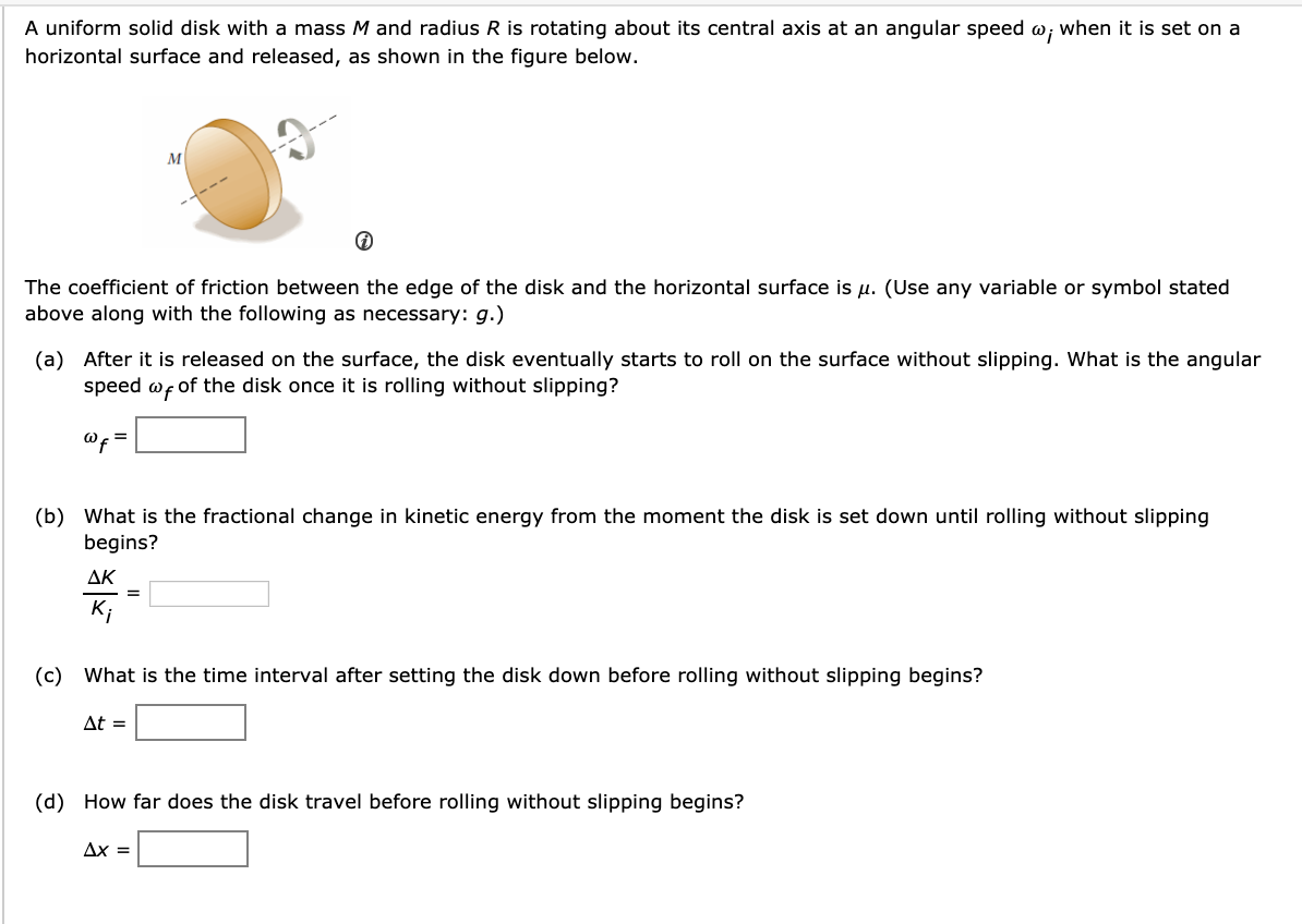 Solved A uniform solid disk with a mass M and radius R is | Chegg.com