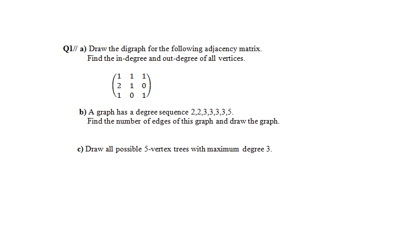 Solved Q1// a) Draw the digraph for the following adjacency | Chegg.com
