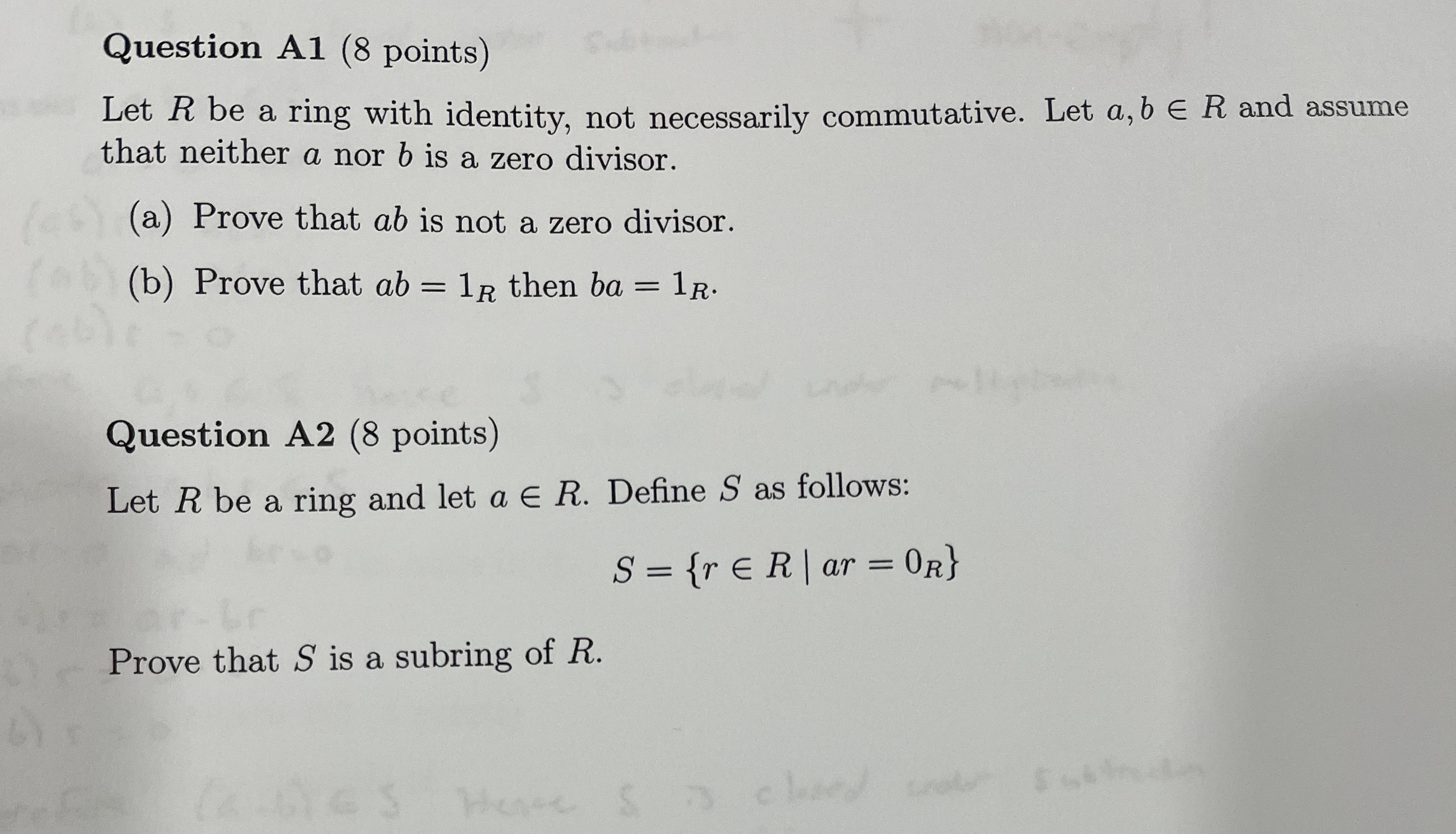 Solved Let R be a ring with identity, not necessarily | Chegg.com