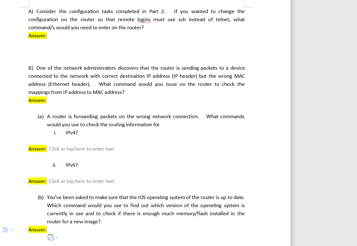 Solved A) Consider the configuration tasks completed in Part | Chegg.com