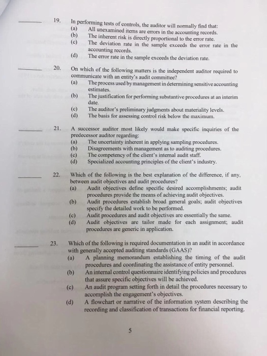 Solved 19 In Performing Tests Of Controls The Auditor Will 