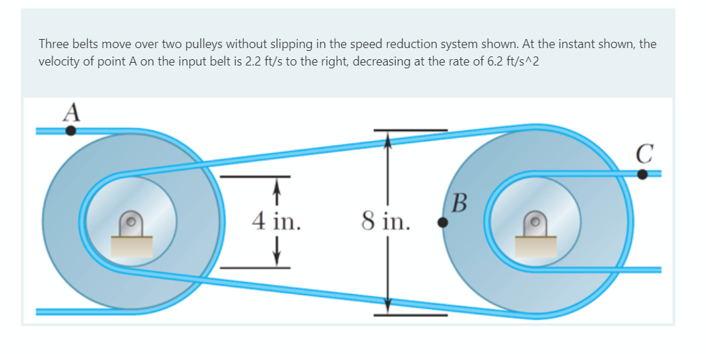 Solved A) Angular velocity at left Pulley. CHOICES: (5.700 | Chegg.com