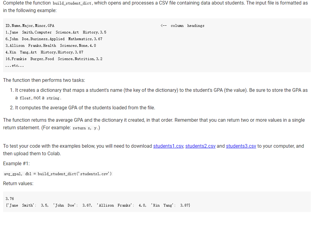 Solved Complete the function build_student_dict, which opens | Chegg.com