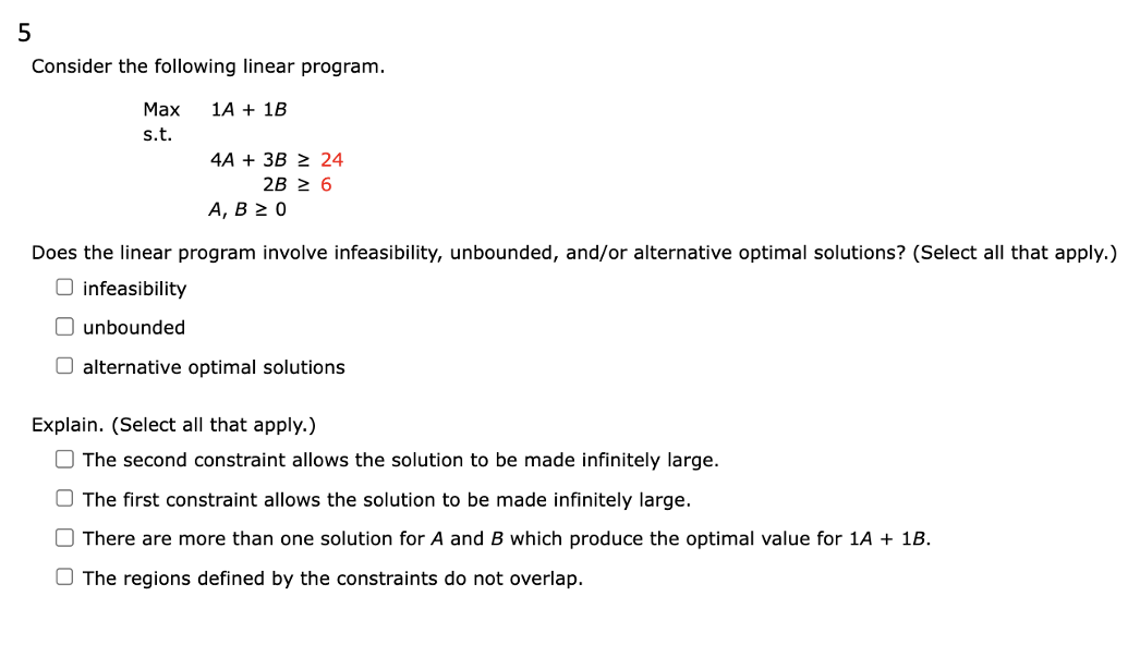 Solved 5Consider the following linear program. ﻿Max 1A+1B | Chegg.com