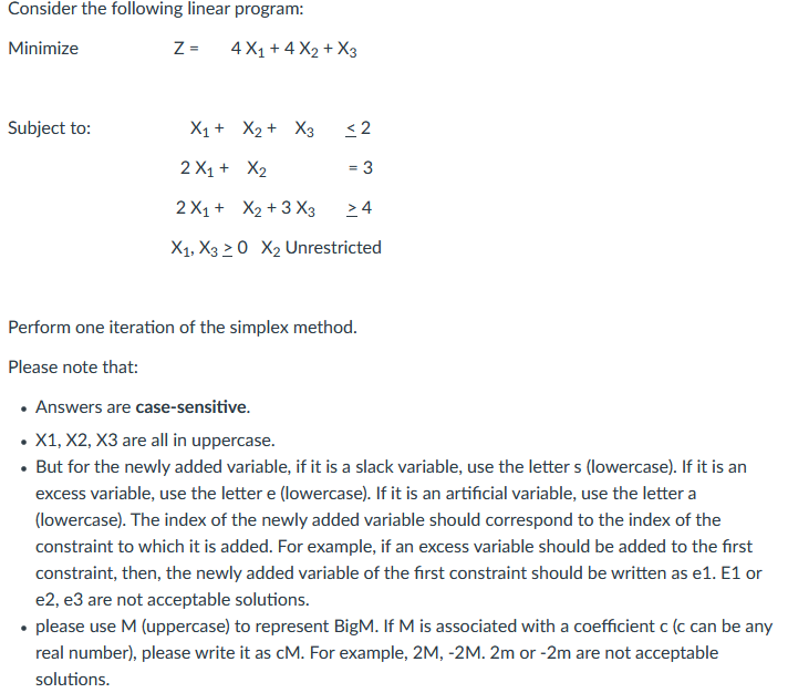 Solved Consider the following linear program: Minimize 4 X1 | Chegg.com