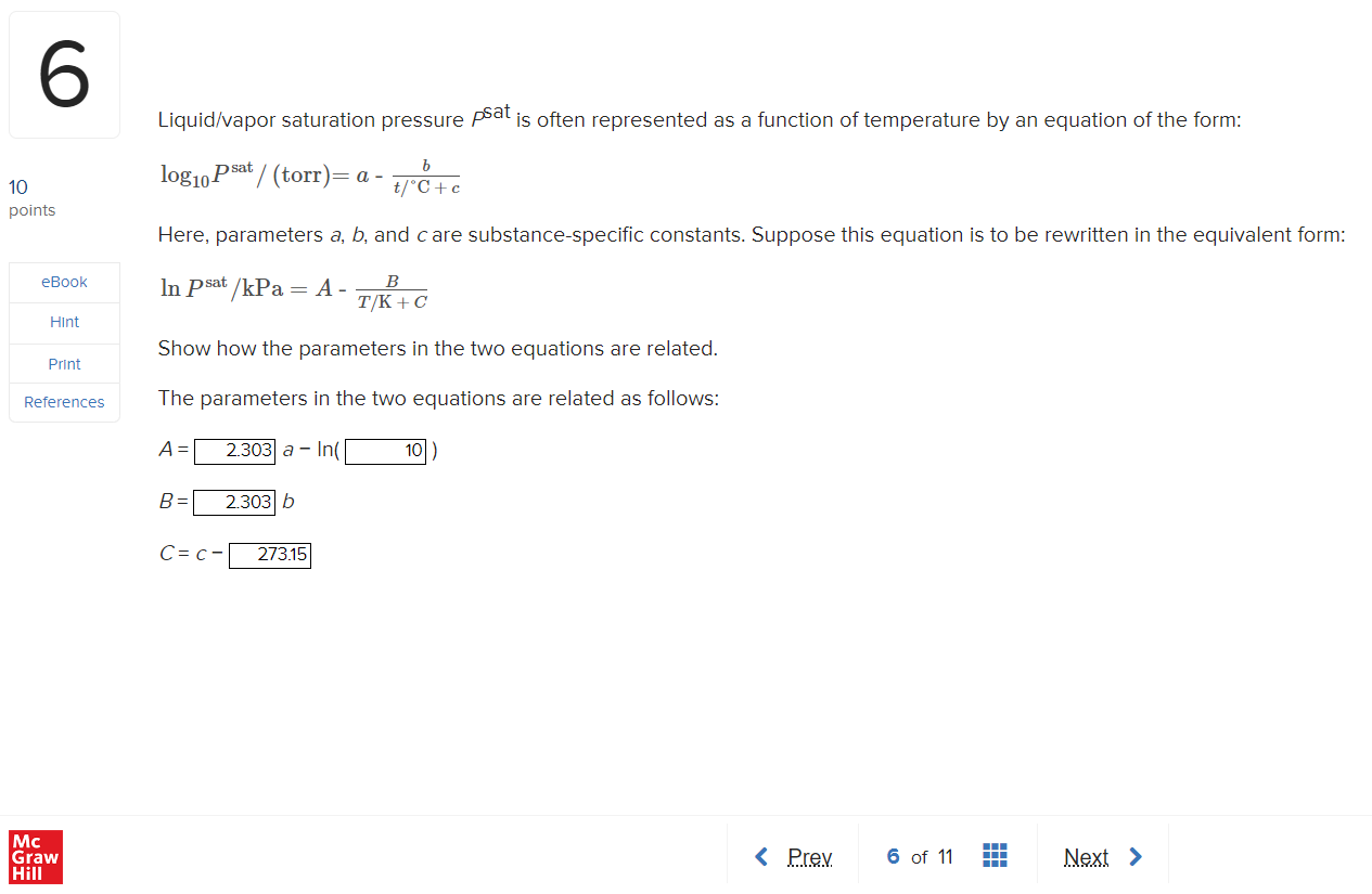 Solved Liquid/vapor saturation pressure Psat is often | Chegg.com