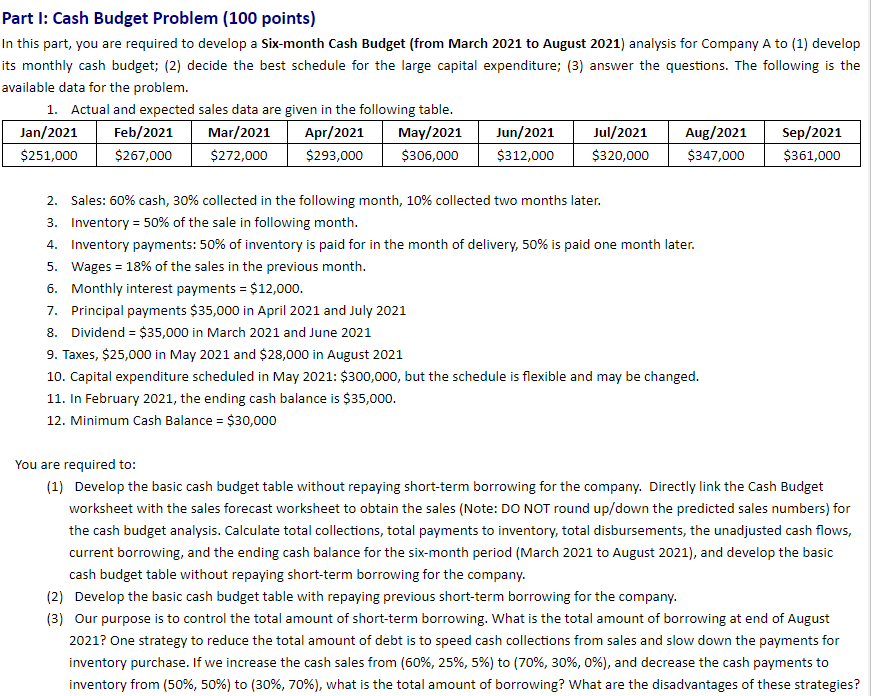 Part I: Cash Budget Problem (100 points) In this | Chegg.com