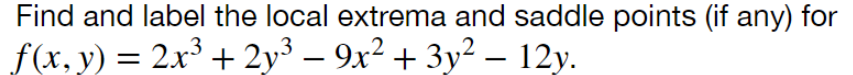 Solved Find and label the local extrema and saddle points | Chegg.com