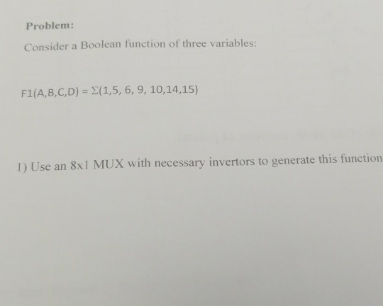 Solved Problem: Consider a Boolean function of three | Chegg.com