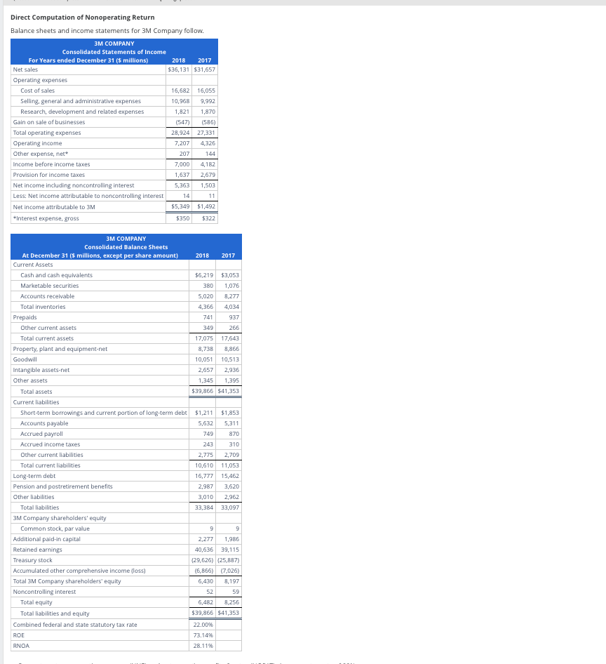 Solved Direct Computation Of Nonoperating Return Balance 